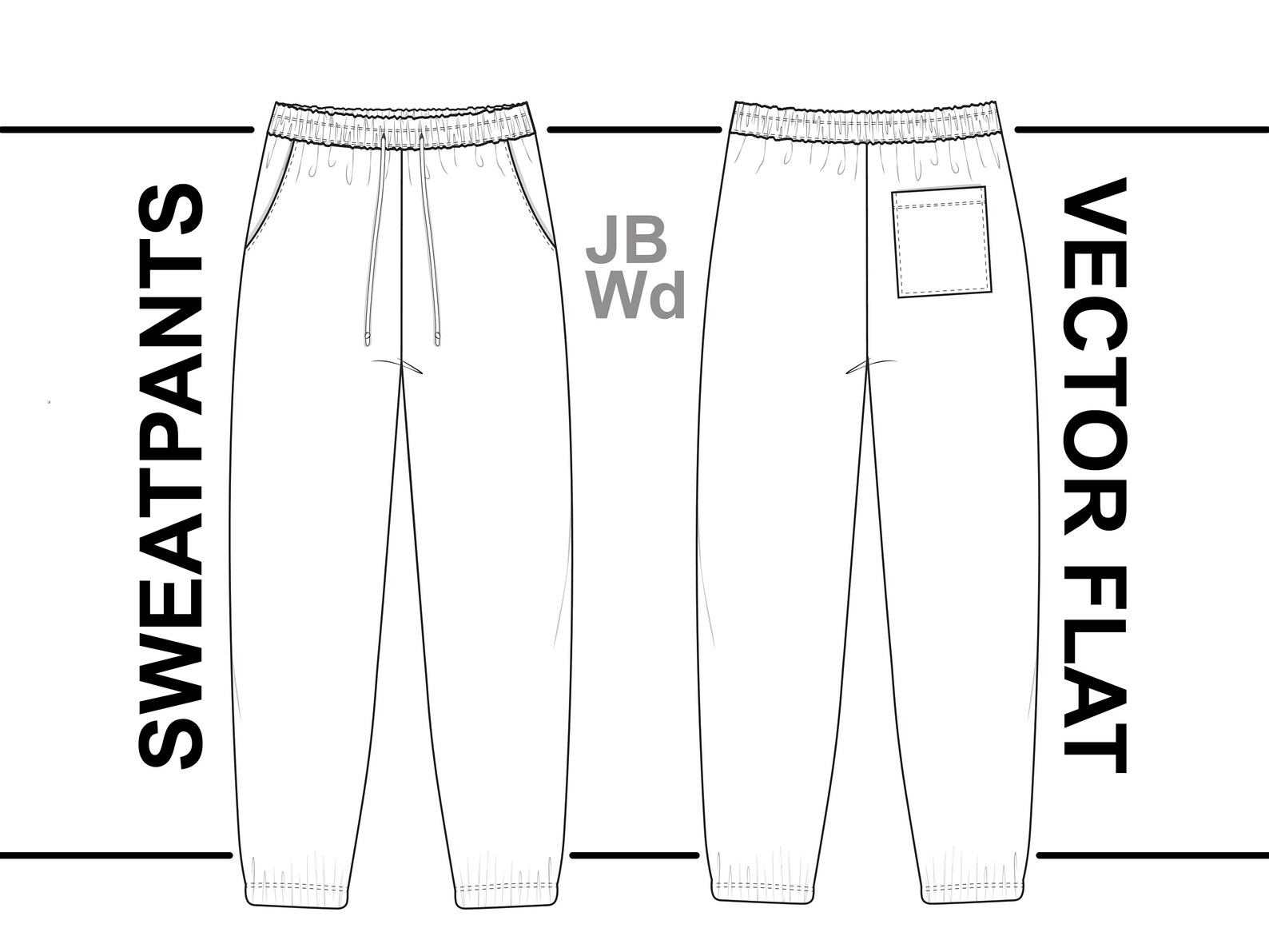 Cuff Sweatpants Flat Technical Drawing Illustration Classic Blank ...