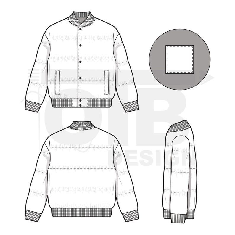 Puffer Varsity Jacket Vector Flat Technical Drawing Illustration Blank ...