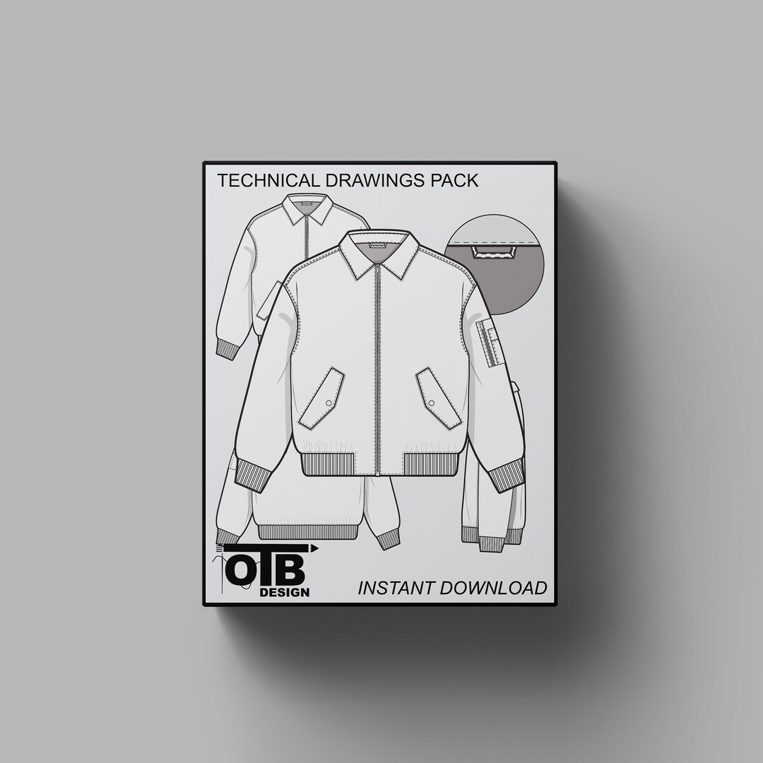 Collared Bomber Jacket Vector Flat Flight Technical Drawing ...