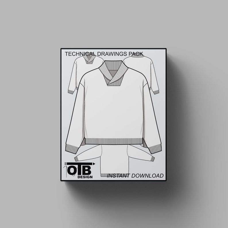 Oversized Shawl Collar Sweater Flat Vector Technical Drawing ...