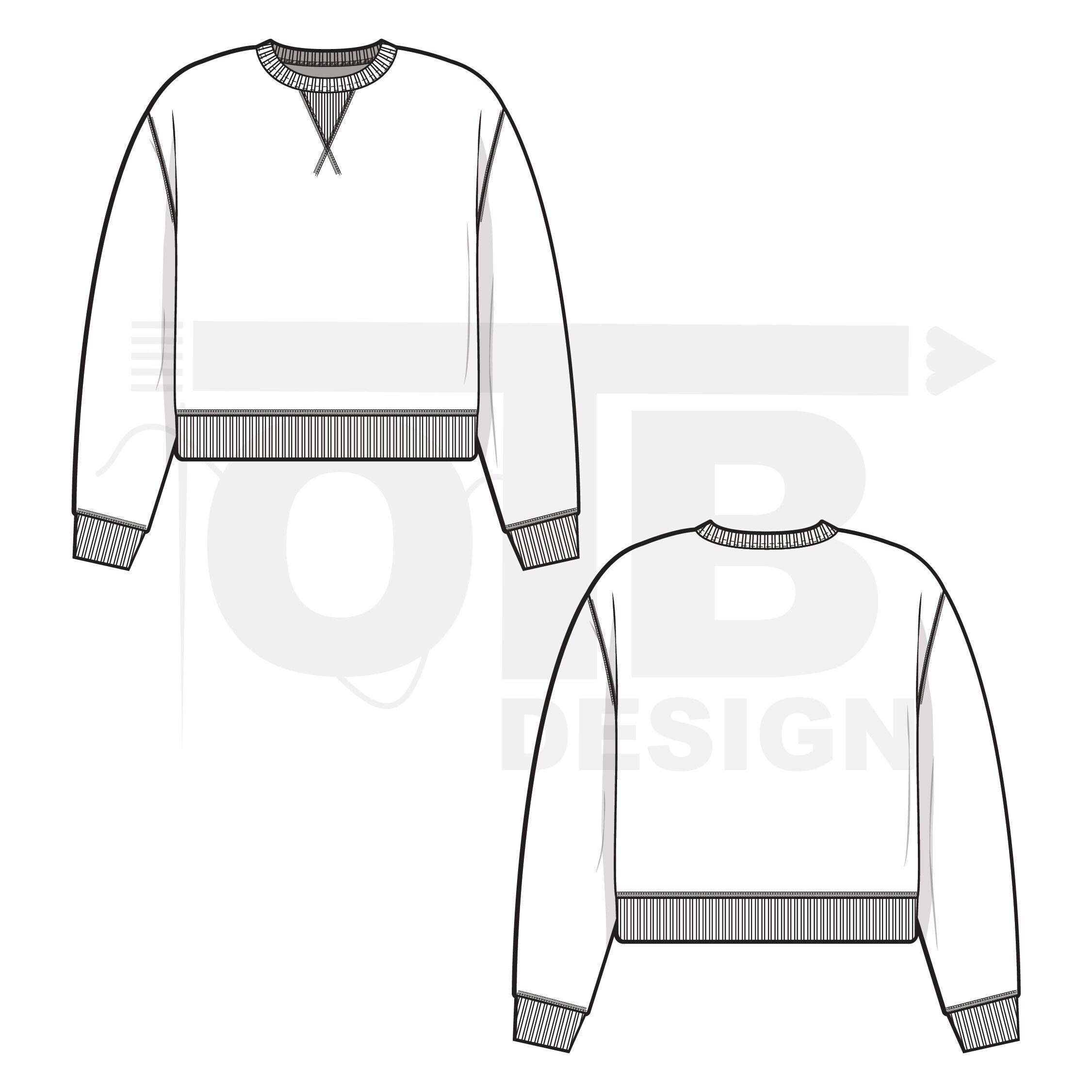 Slim Fit Cropped Flatlock Crewneck Sweatshirt Flat Vector Technical ...
