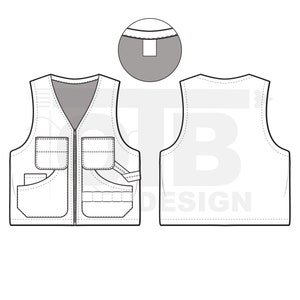 Painters Vest Zip Work Jacket Flat Technical Drawing Illustration Mock ...