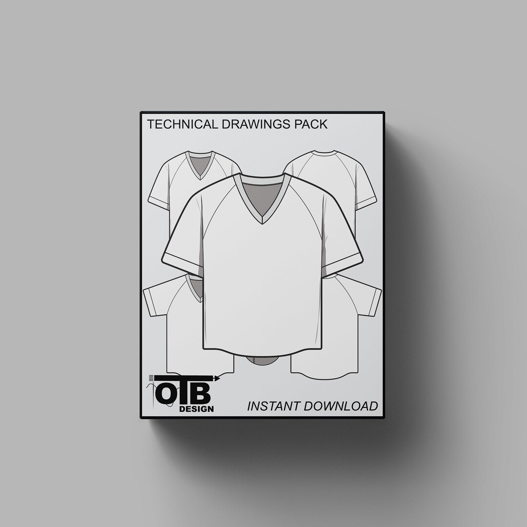 Raglan V-neck Jersey Vector Flat Technical Drawing Illustration Mock-up ...