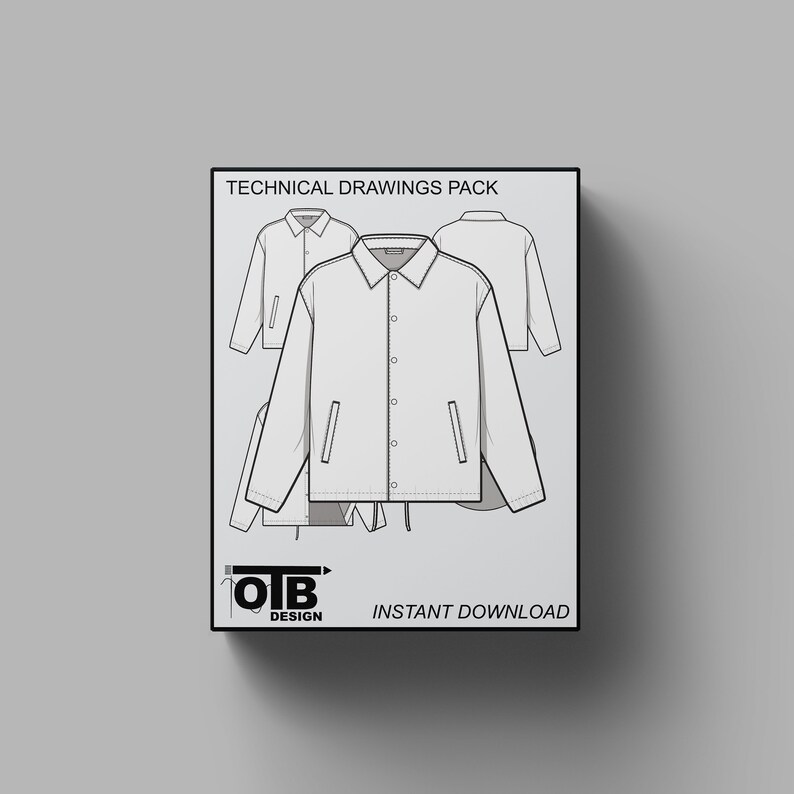 Collared Coach Jacket Vector Flat Technical Drawing Illustration Blank ...