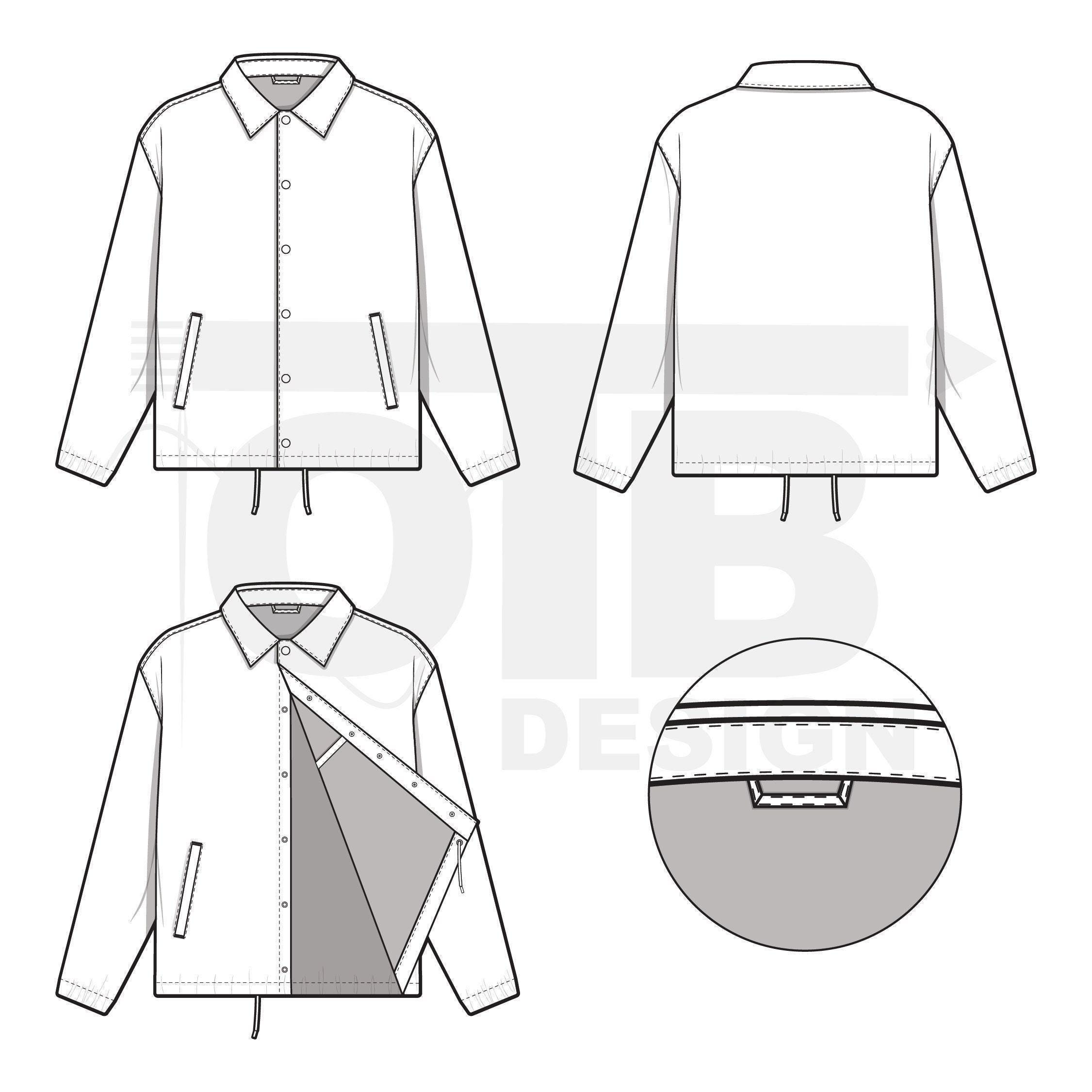 Collared Coach Jacket Vector Flat Technical Drawing Illustration Blank ...