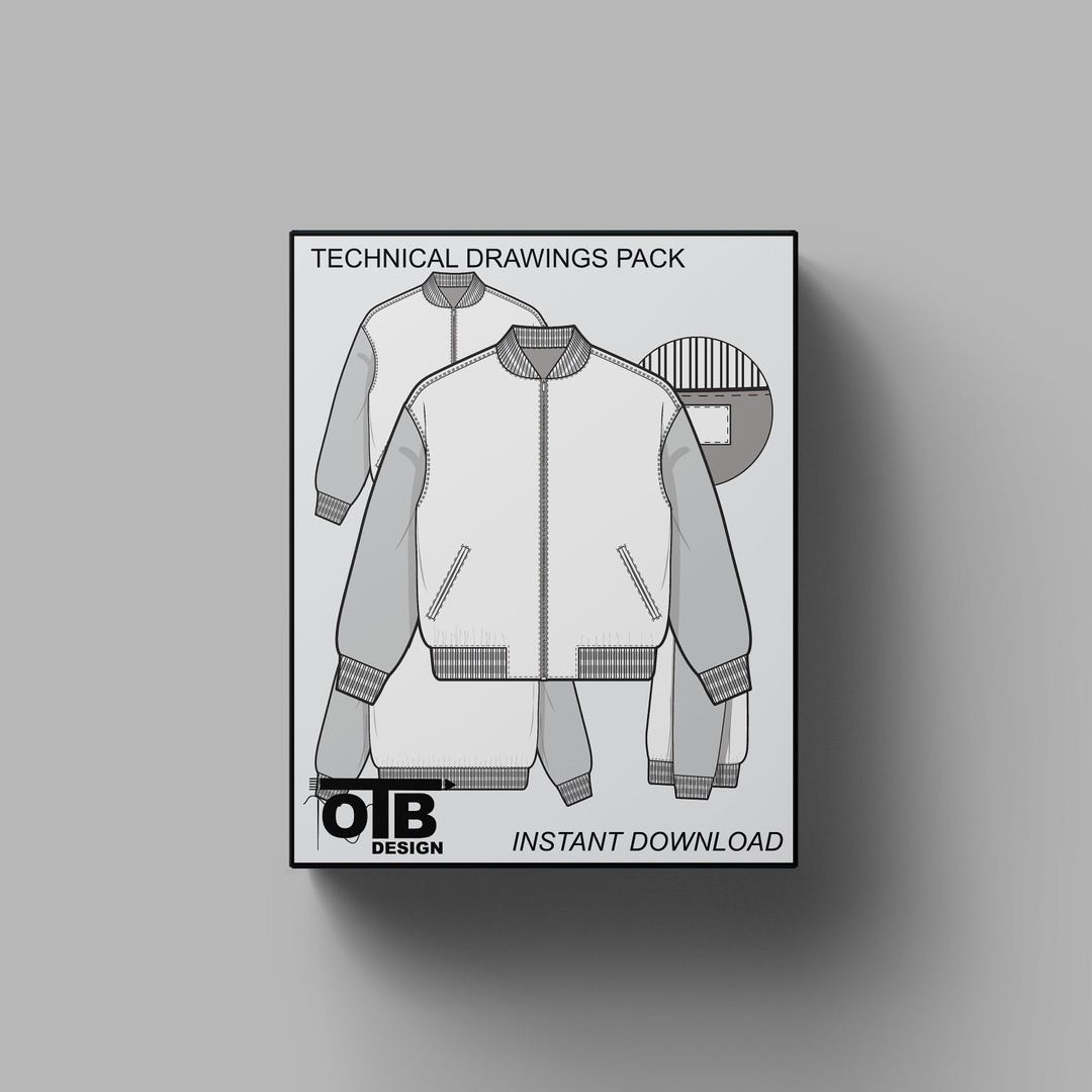 Zip Varsity Jacket Vector Flat Technical Drawing Illustration Blank ...