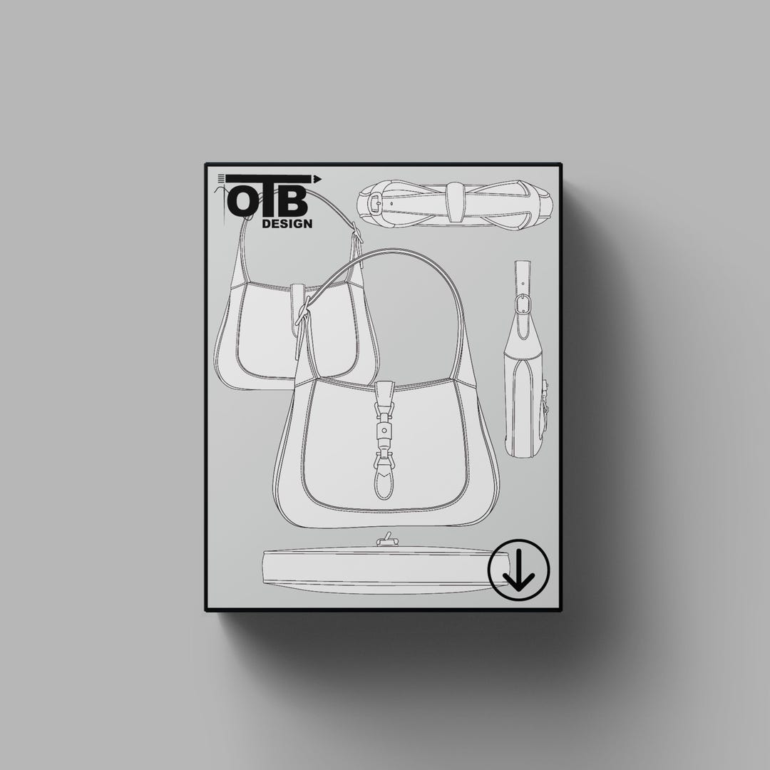 OTB Front-closure Shoulder Bag Vector Flat Technical Drawing ...