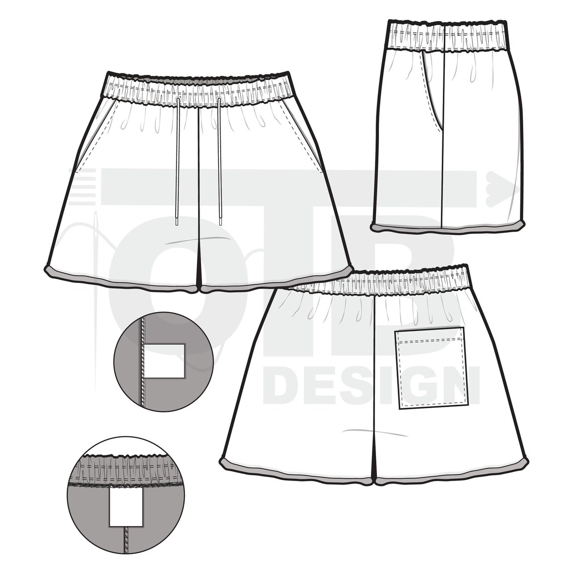 V2 Short Cutoff Elastic Shorts Vector Flat Technical Drawing ...