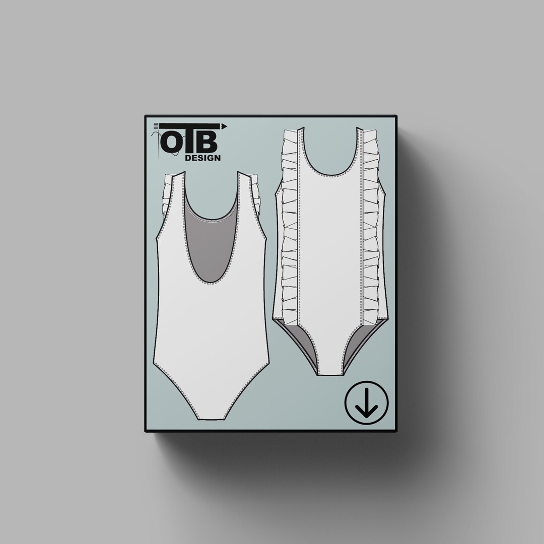 OTB Swimsuit With Vertical Ruffles Vector Flat Technical Drawing ...