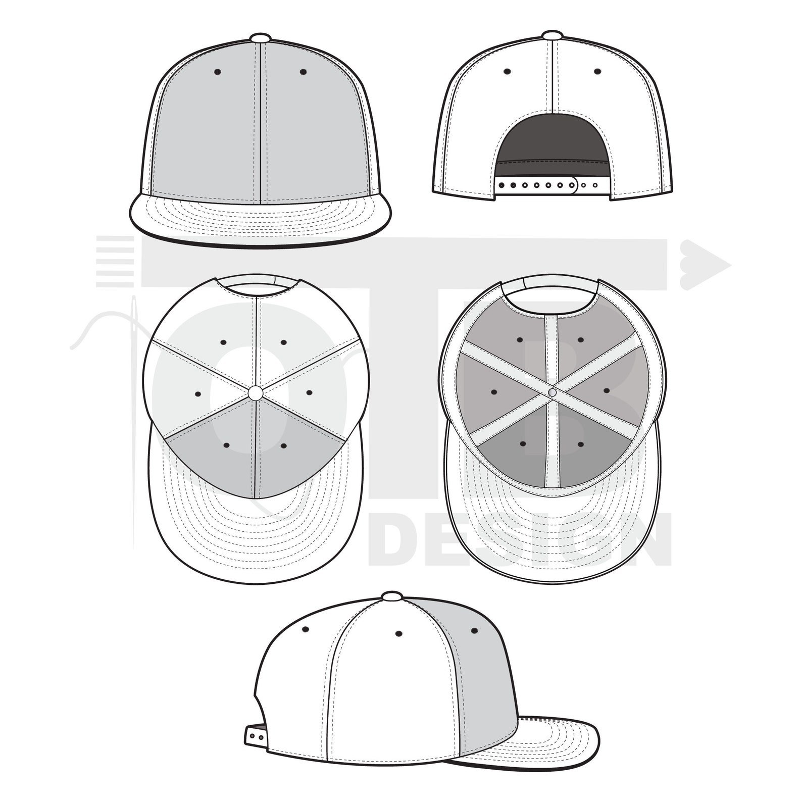 Fitted Cap Snapback Hat Vector Technical Drawing Illustration Blank ...