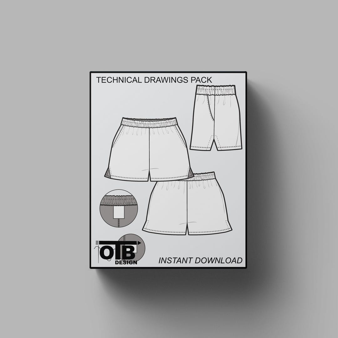 Mid Thigh Vented Elastic Shorts Vector Flat Technical Drawing ...