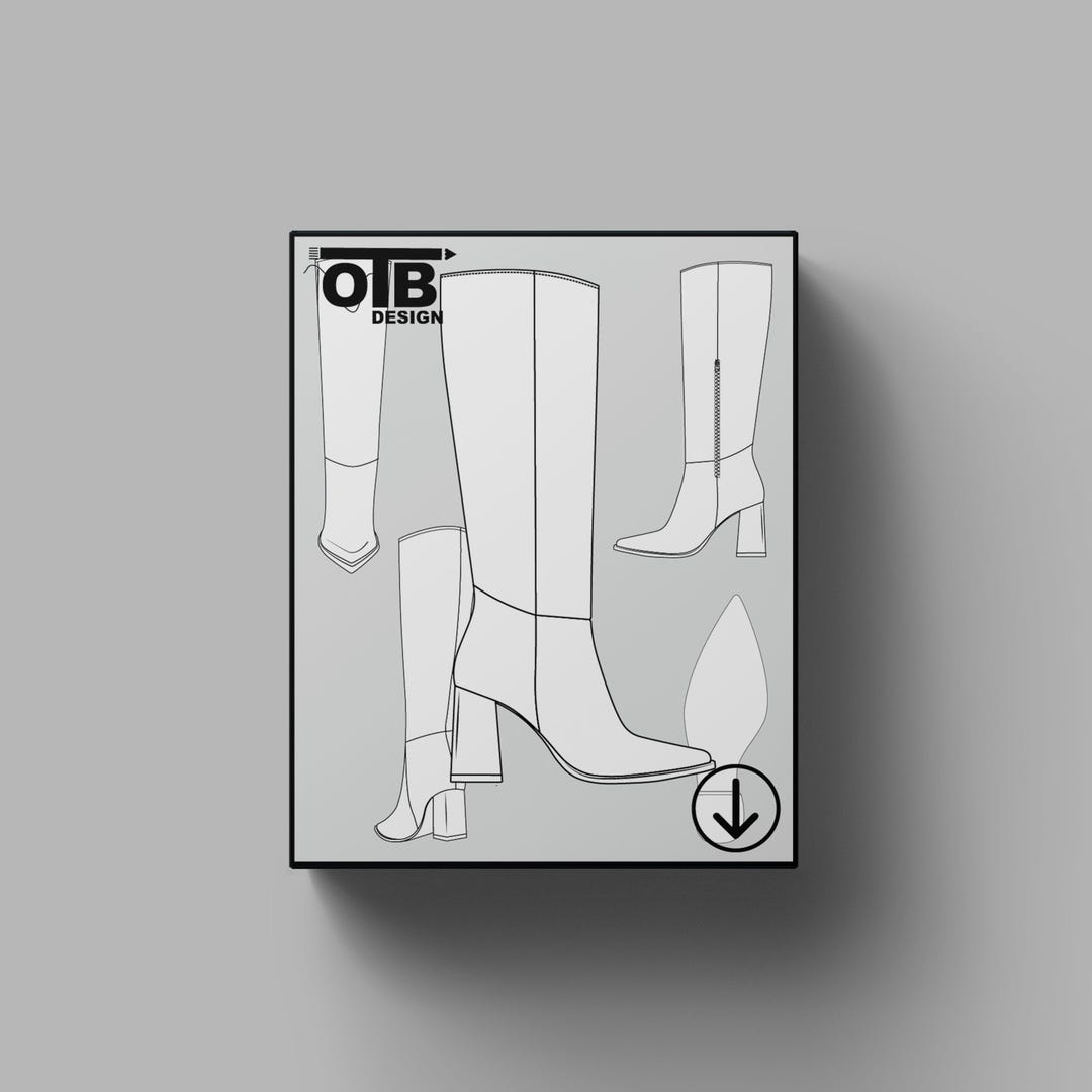OTB Point Toe Block Heel Boots Vector Flat Technical Drawing ...