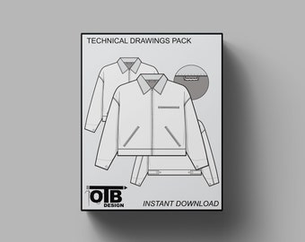 Collared Zip Work Jacket Flat Technical Drawing Illustration Mock-up ...