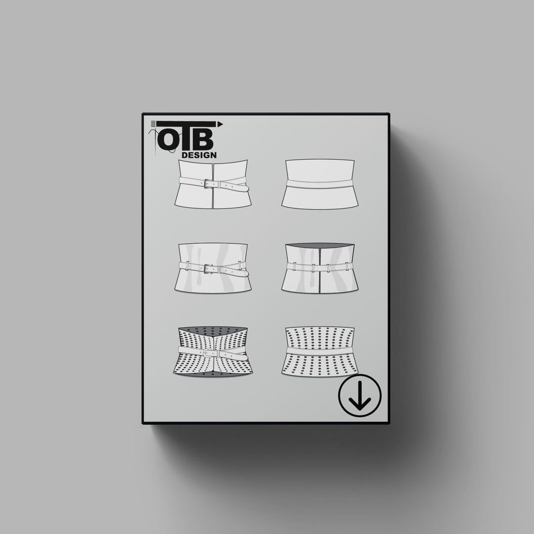 OTB Wide Corset Belt With A Buckle Vector Flat Technical Drawing ...