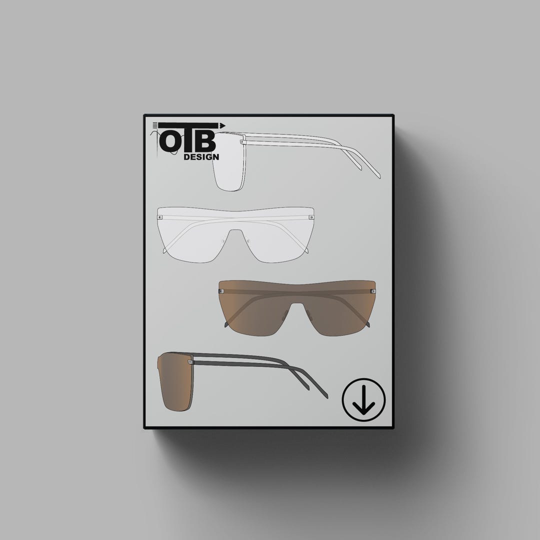 OTB Oversized Aviator Mask Sunglasses Vector Flat Technical Drawing ...