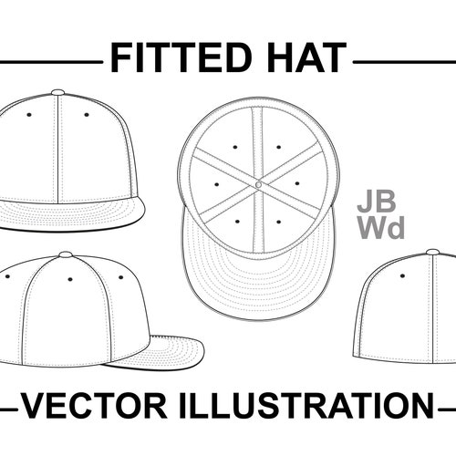 Fitted Cap Hat Vector Technical Drawing Illustration Blank - Etsy