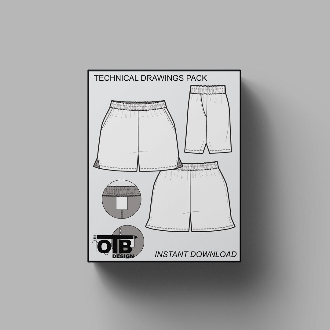 Above Knee Vented Elastic Shorts Vector Flat Technical Drawing ...