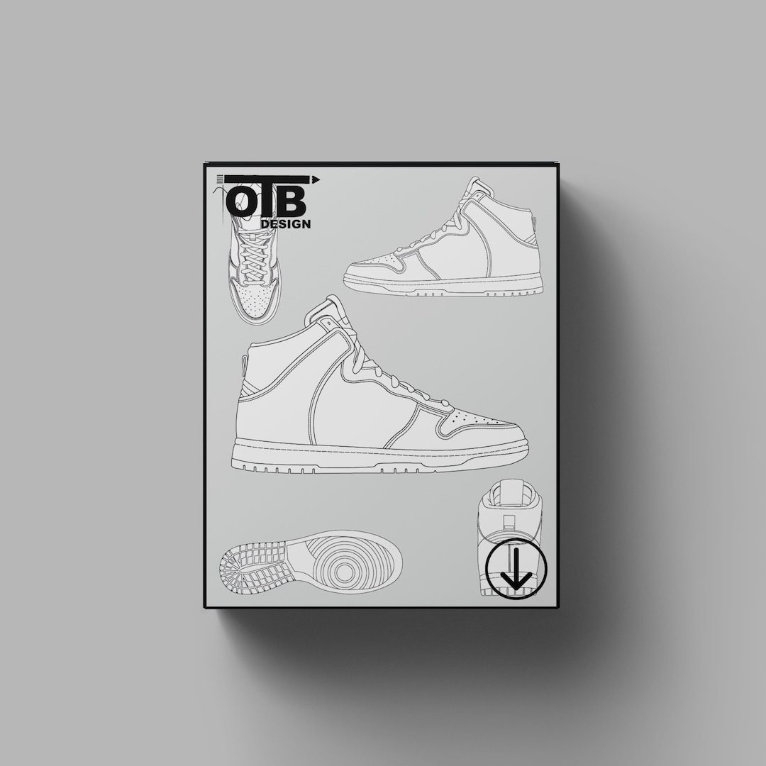 OTB High Top Sneakers Vector Flat Technical Drawing Illustration ...