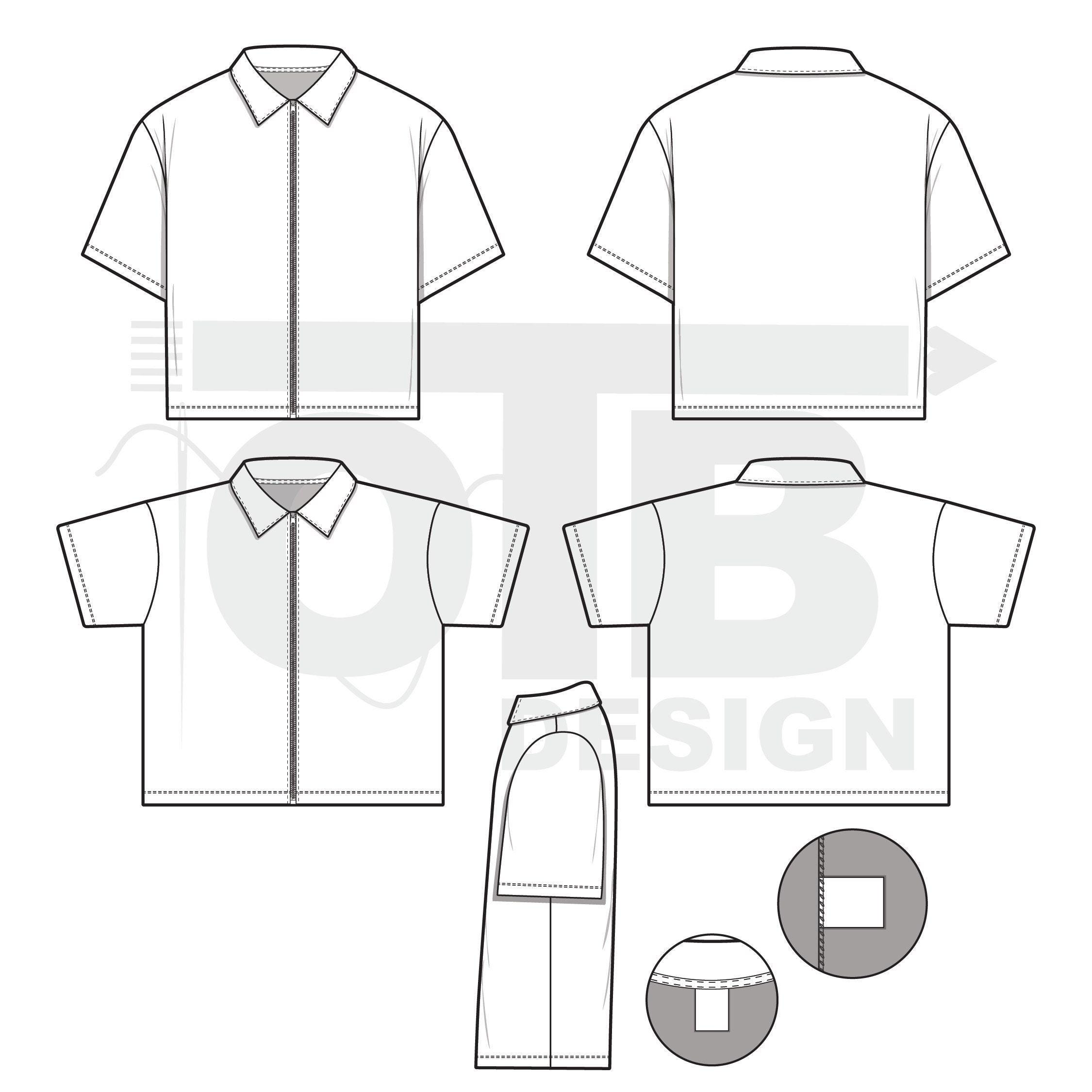 Full Zip Collared Shirt Vector Flat Technical Drawing Illustration Mock ...