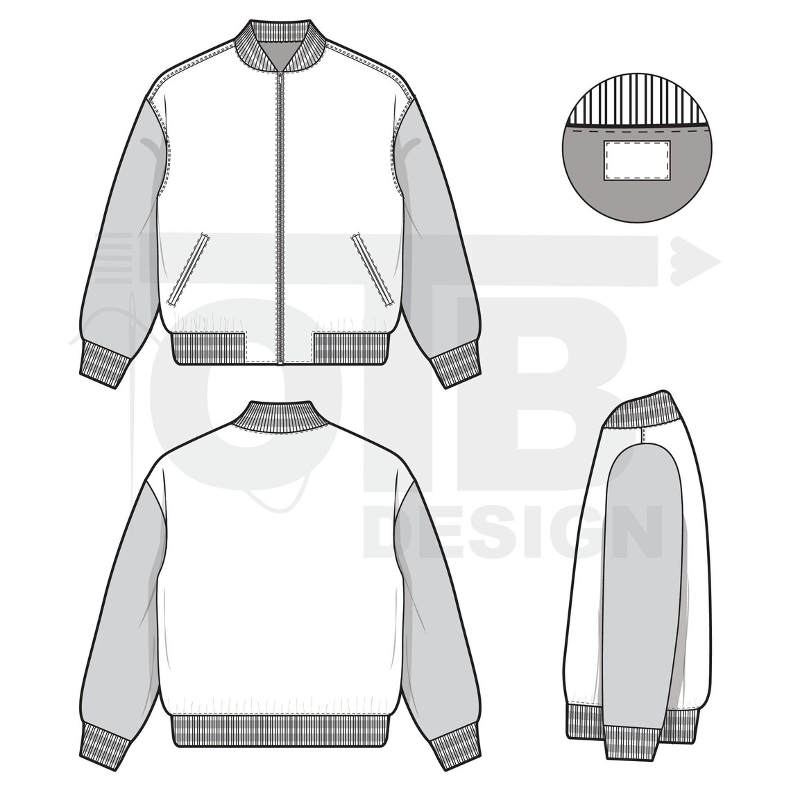 Zip Varsity Jacket Vector Flat Technical Drawing Illustration Blank ...