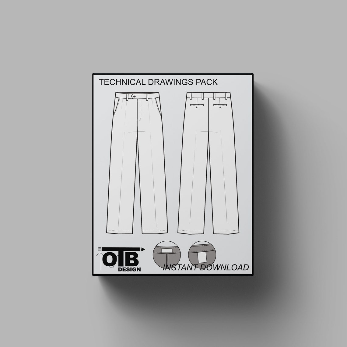 Pleated Pants Vector Flat Technical Drawing Illustration Blank ...