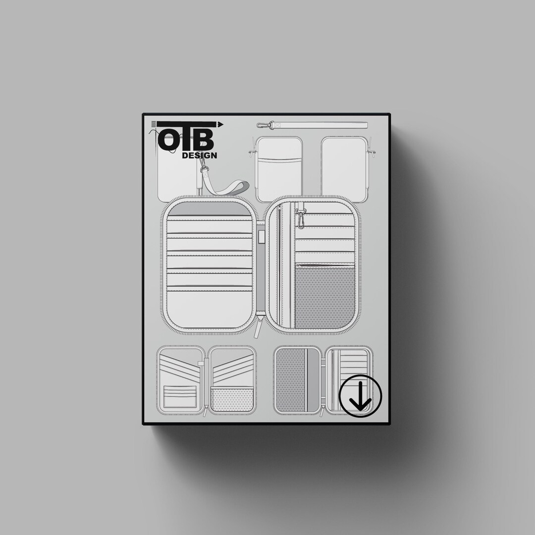 OTB Family Passport Wallet Vector Flat Technical Drawing Illustration ...