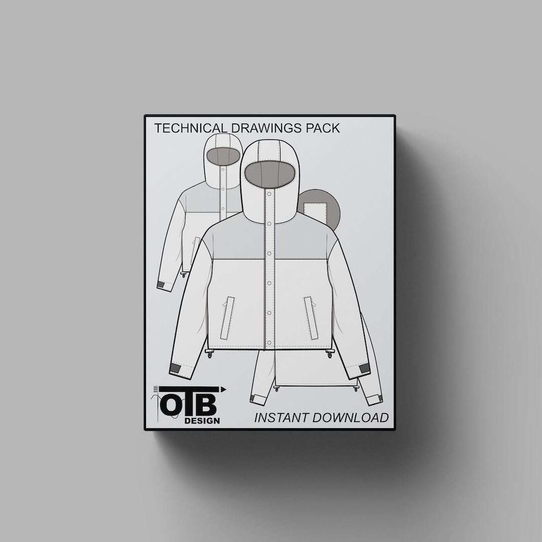 Cropped Hooded Parka Jacket Vector Flat Technical Drawing Illustration ...