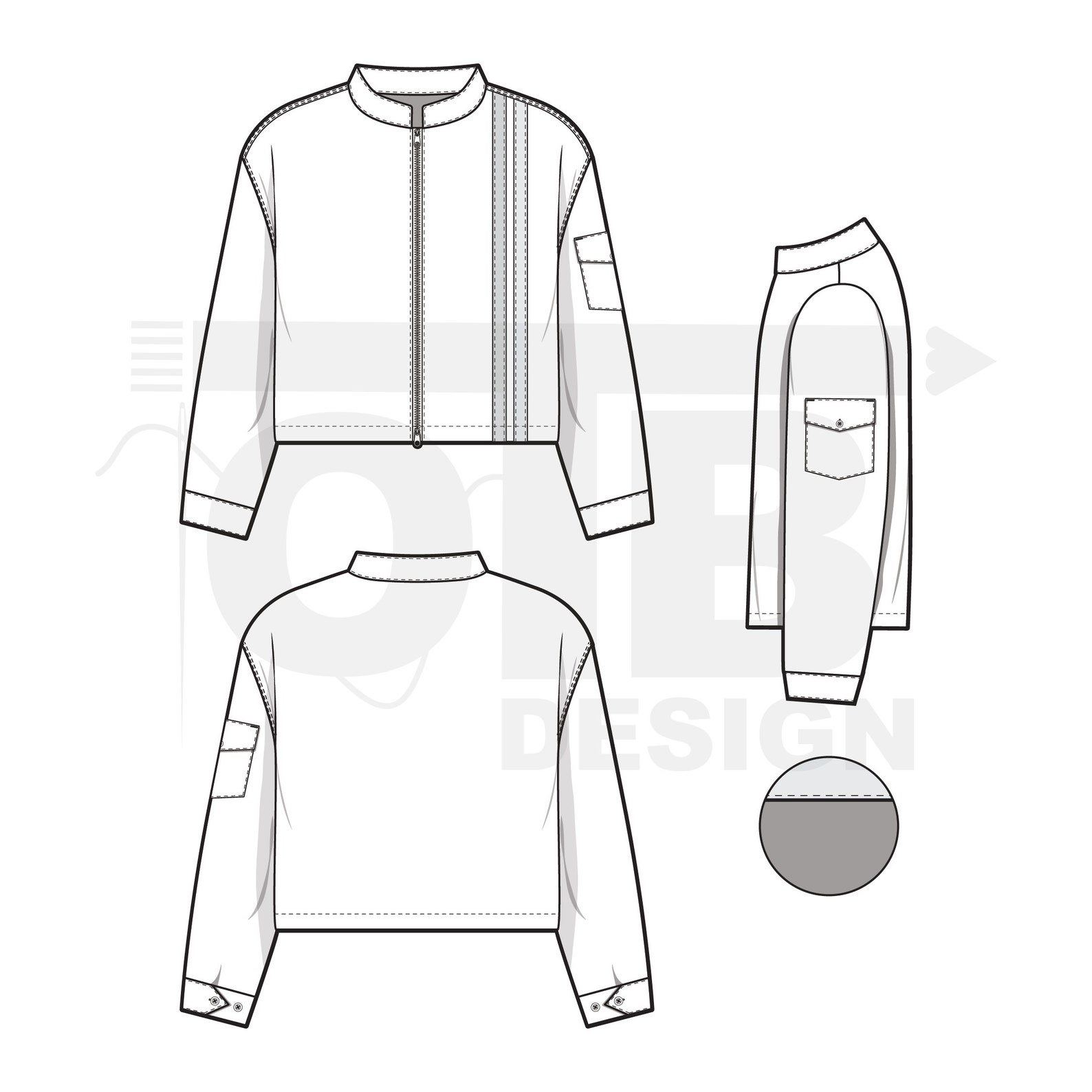 Cropped Racing Windbreaker Jacket Vector Flat Technical Drawing ...