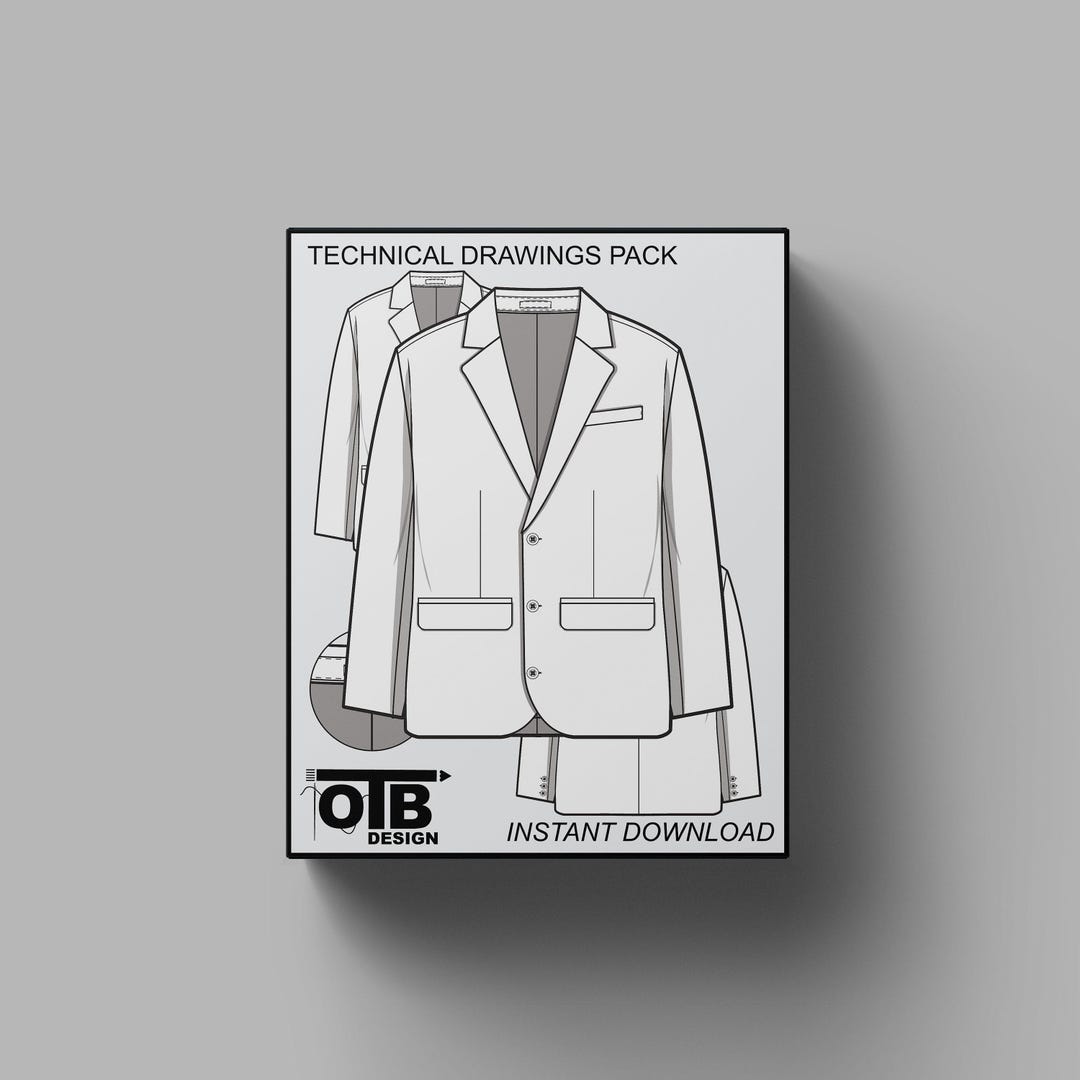 Blazer Jacket Sport Coat Vector Flat Technical Drawing Illustration ...