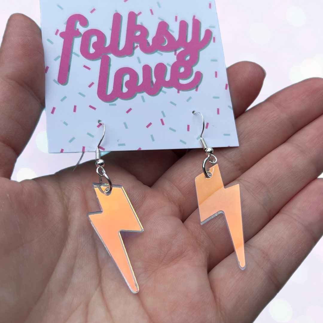 Iridescent Lightning Bolt Acrylic Earrings - Etsy