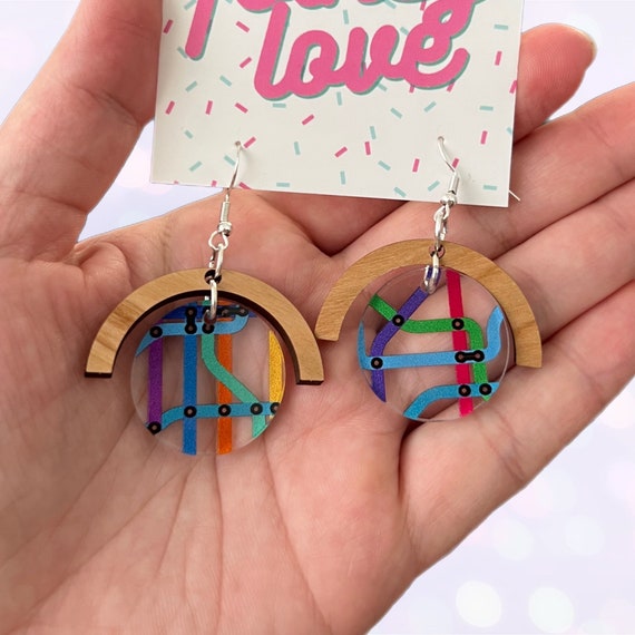 Subway Map With Wood Acrylic Earrings - Etsy