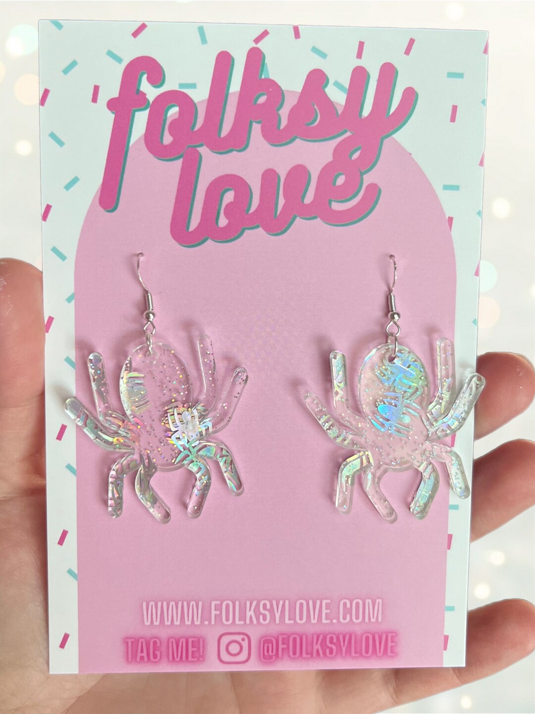 Holographic Confetti Spiders on Spiders Acrylic Earrings - Etsy