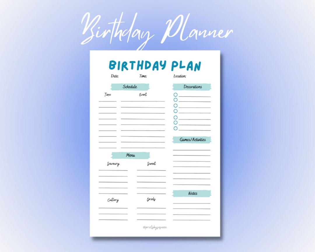 Birthday Planning Printable, Birthday Planning Template, Event Planning ...
