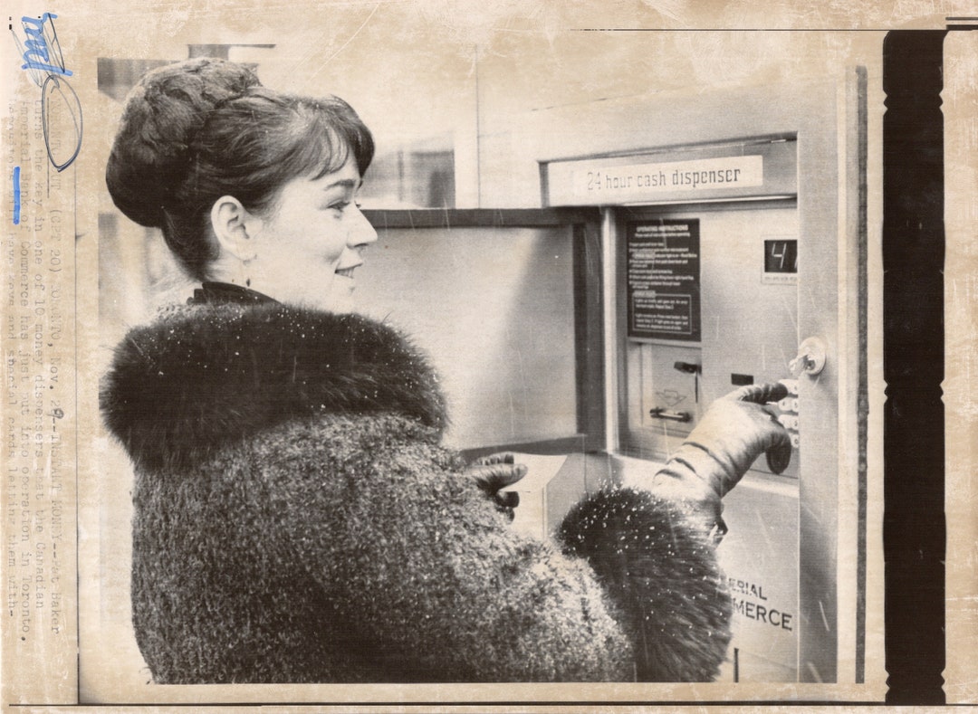 Original 1969 Press Photograph of First ATM Cash Machine in Toronto ...
