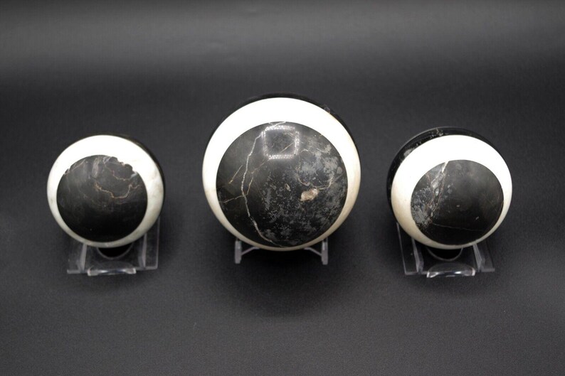 Set of 3 Antique Victorian Black & White Striped Natural Marble Spheres ...