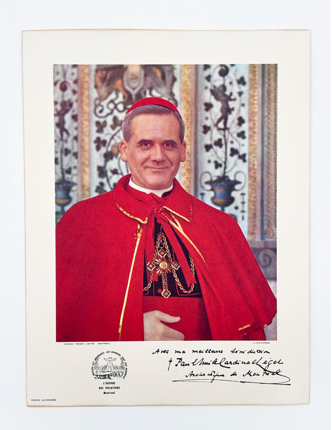 Vintage Lithograph Photo Portrait of Cardinal Paul-Émile Léger ...