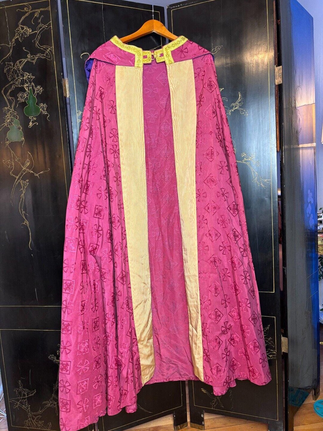 Vintage Gothic Cope Chasuble IHS Catholic Vestment Purple & Gold ...