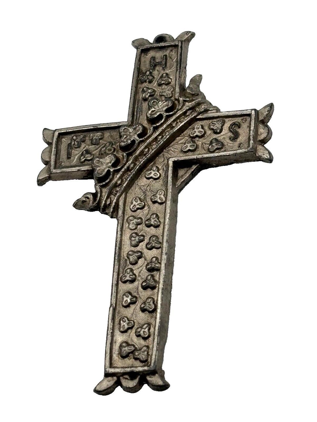 1923 French Antique IHS Ornate Metal Cross Crucifix Signed Gemma Aubin ...