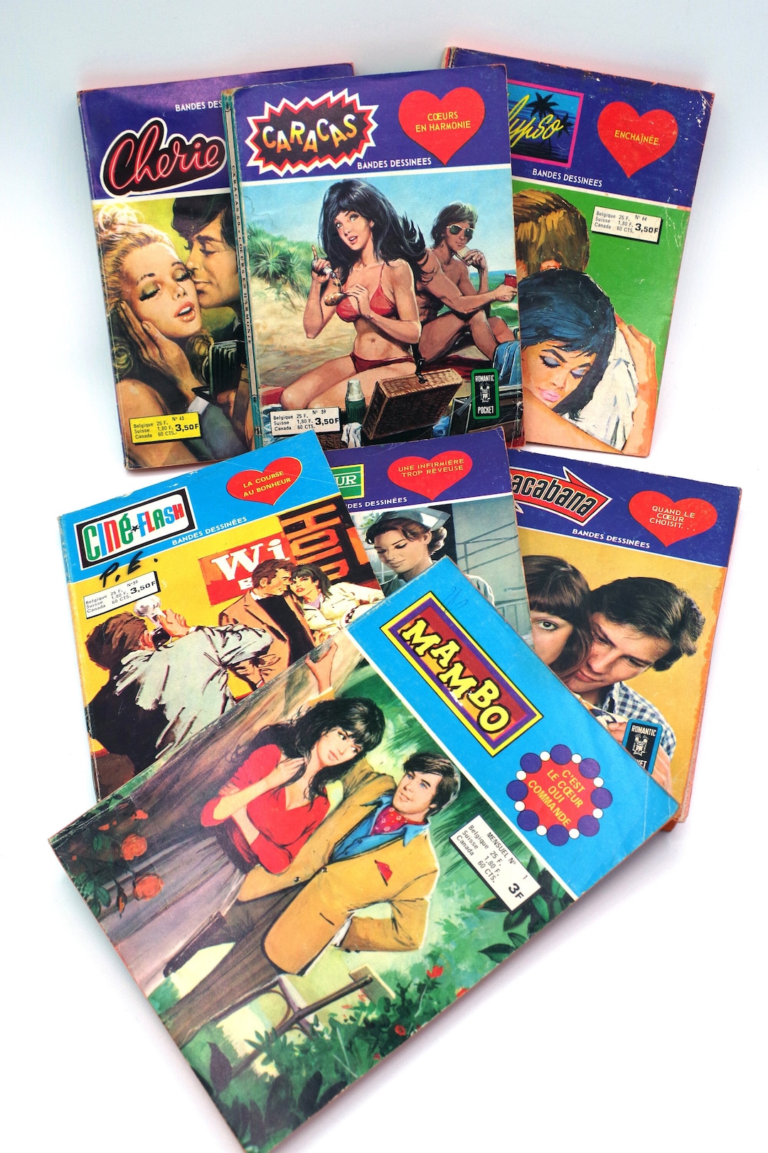 Lot of 7 Vintage Romance Pulp Comic Books in French From 1970's ...
