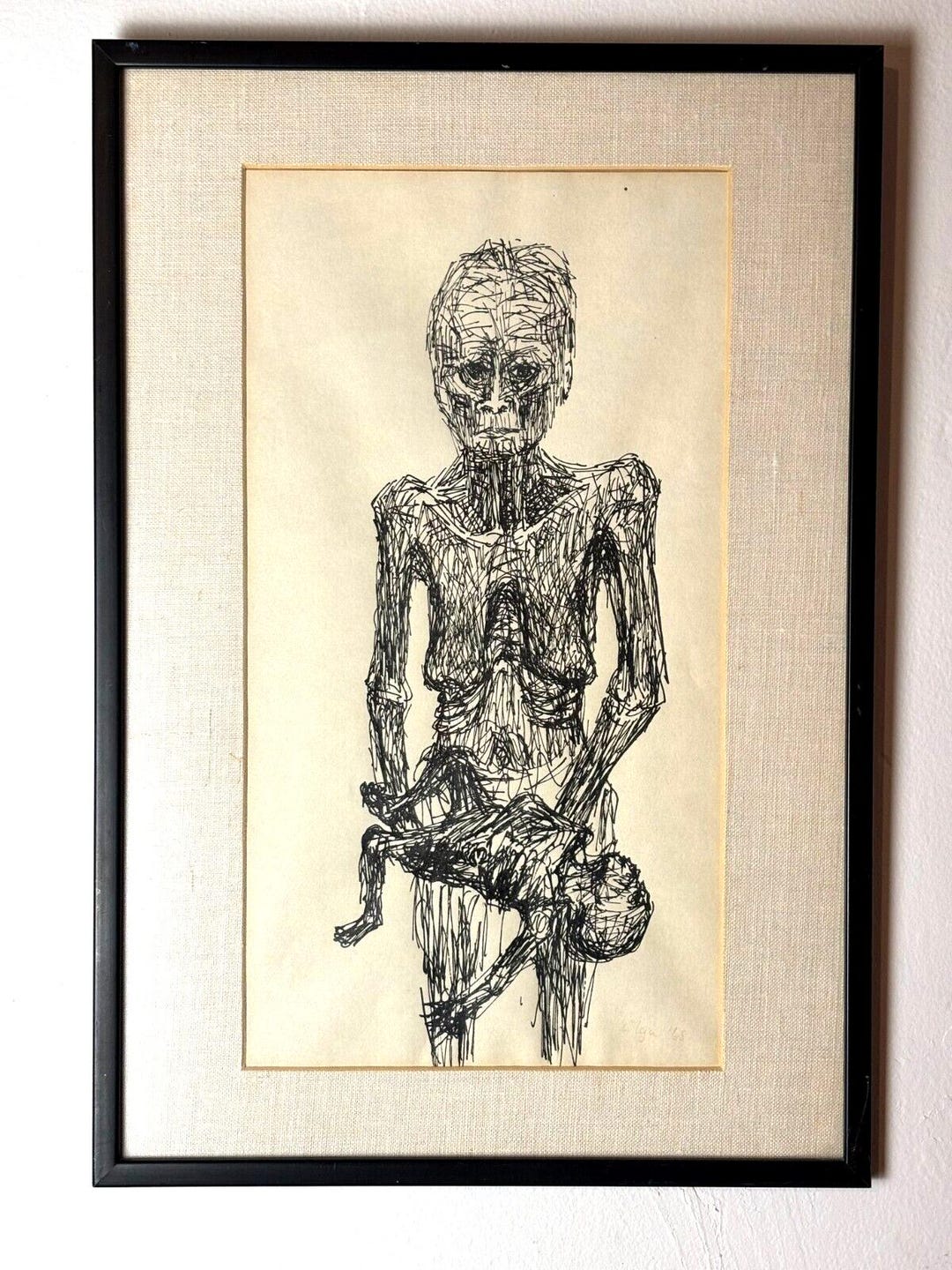 Original 1968 Ink Drawing by Olga Favreau, Anatomy of a Grieving Mother ...