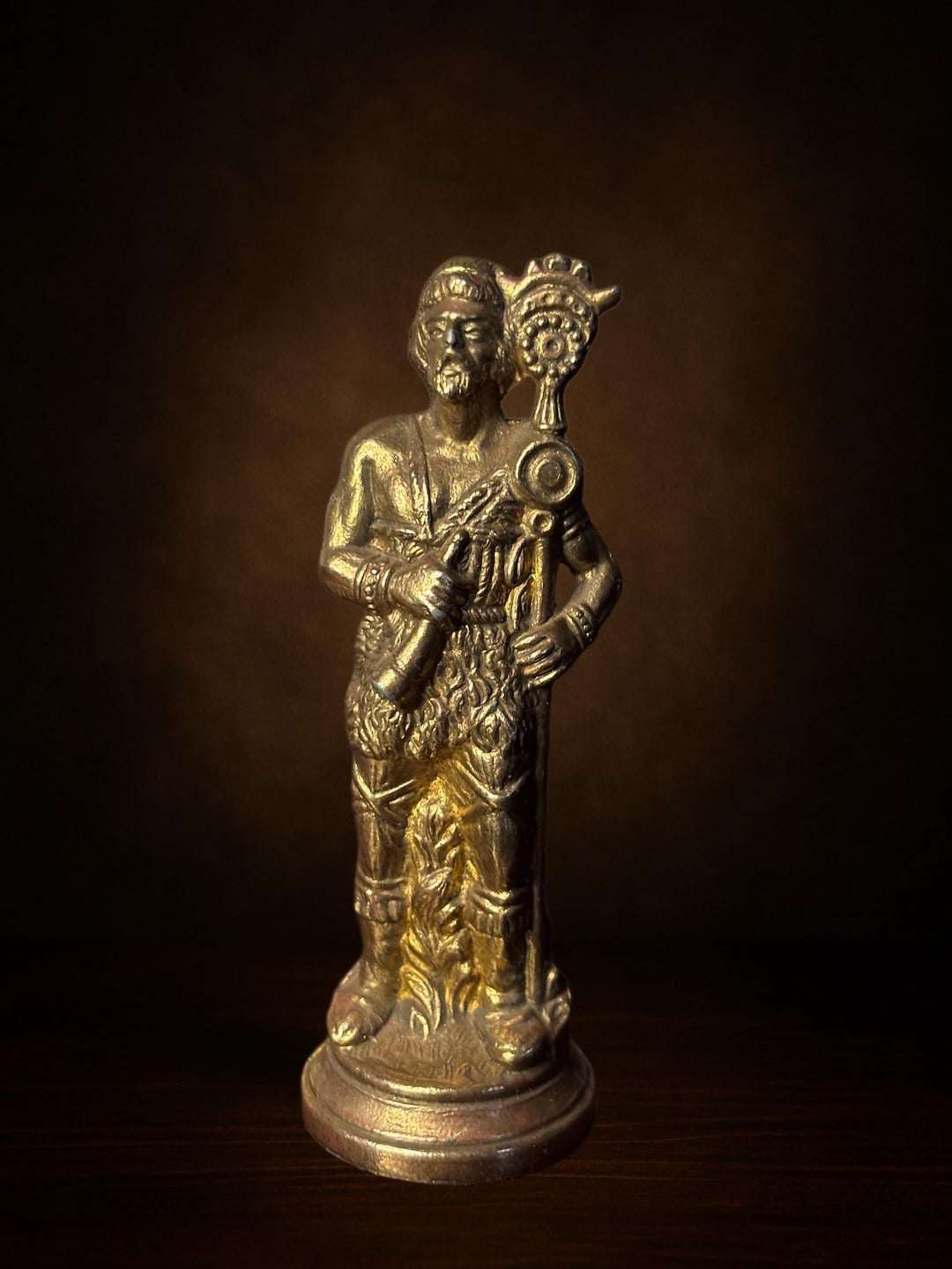 Antique Style Gilt Bronze Gallic Warrior Figurine Celtic Carnyx Trumpet ...