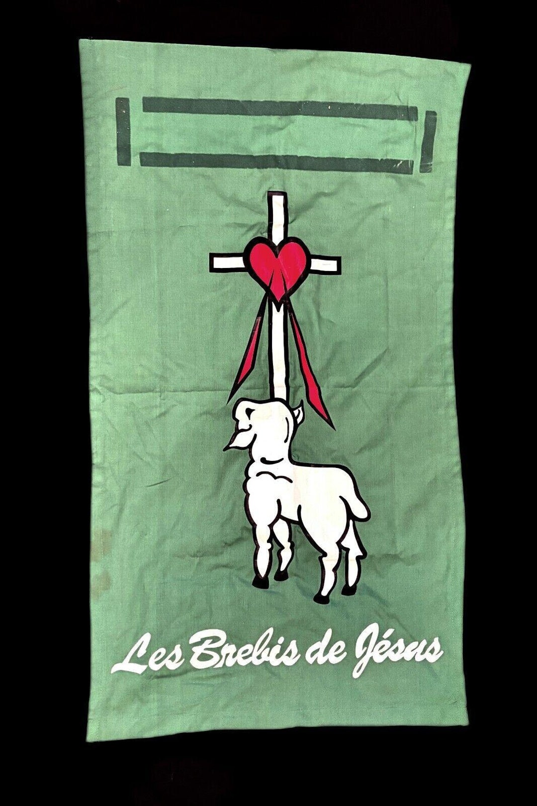 Vintage French Church Banner With Lamb & Crucifix Graphic Screen Print ...