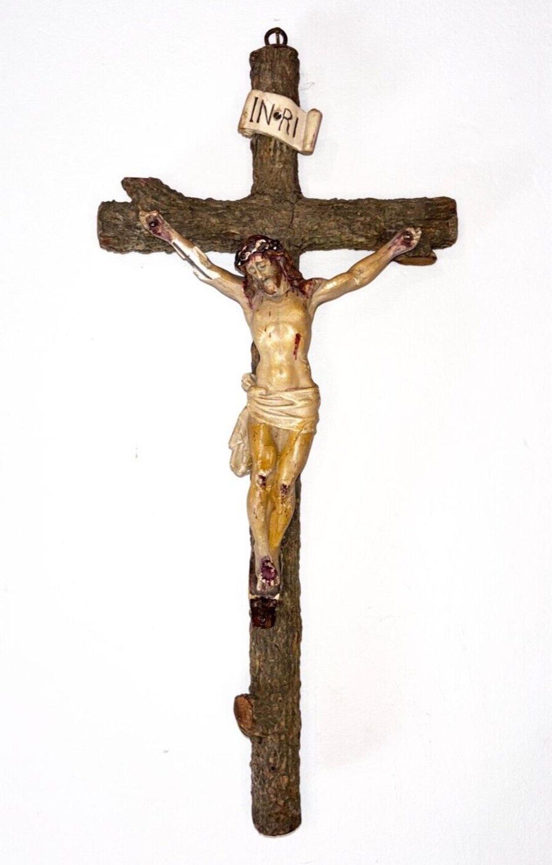 Rustic Antique Polychrome Crucifix Wood Bark Folk Art 20"x9" - Etsy
