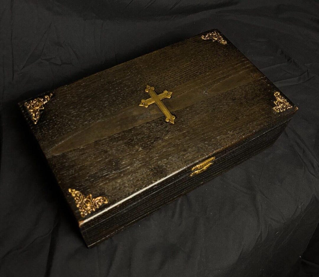 Large Vintage Last Rites Wooden Box Brass Cross Ornate Details Padded ...
