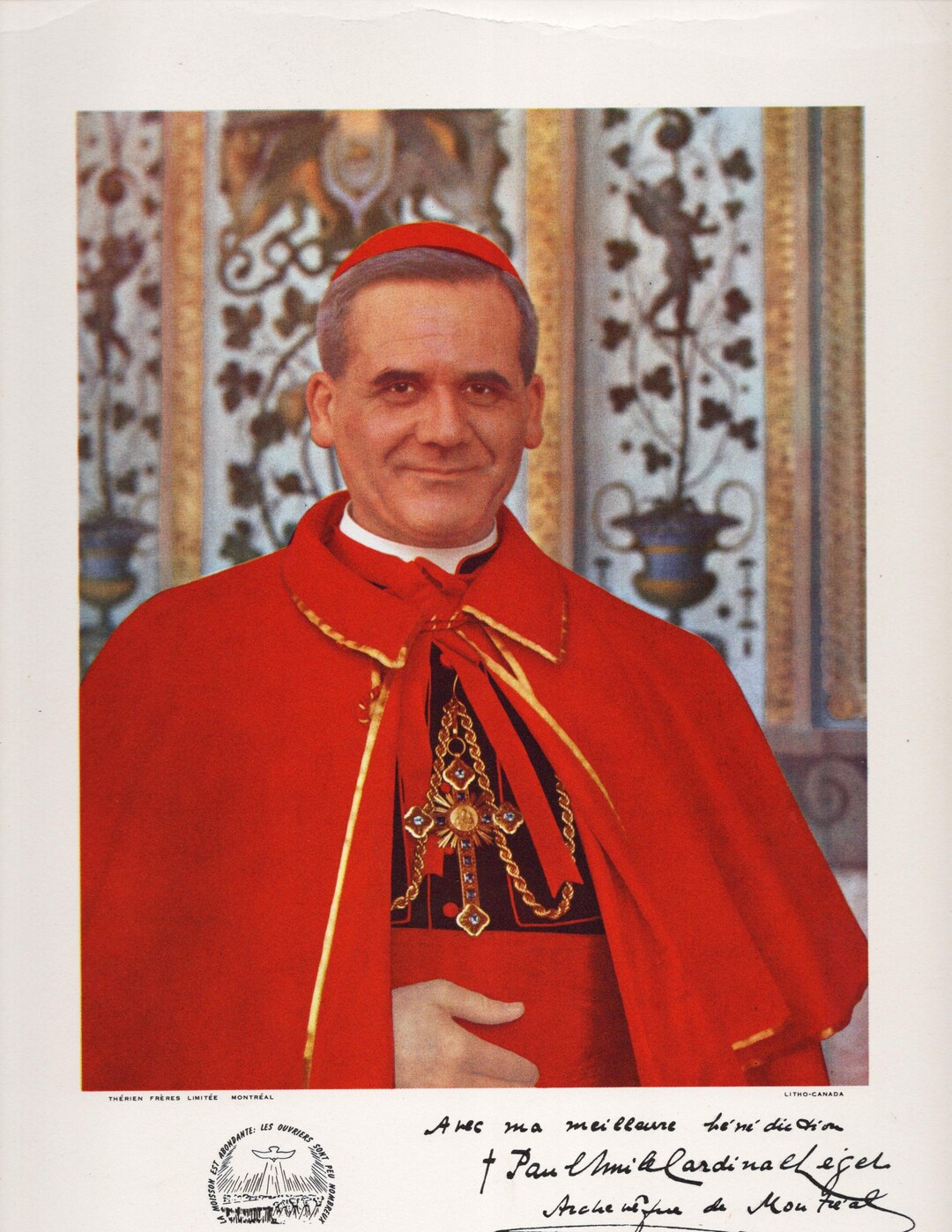 Vintage Lithograph Photo Portrait of Cardinal Paul-Émile Léger ...
