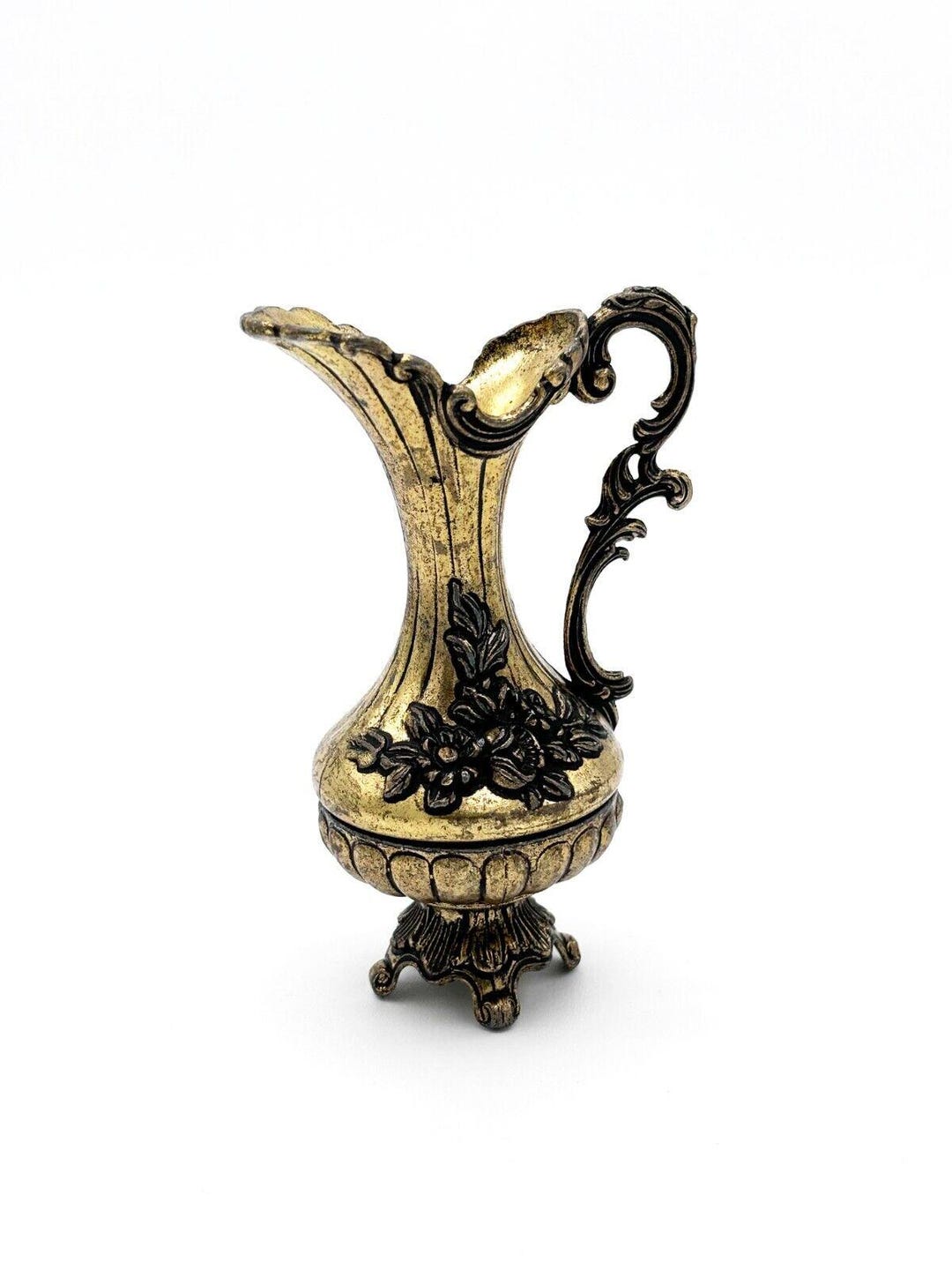 Vintage Italian Miniature 4" Small Floral Embossed Brass Pitcher Vase ...