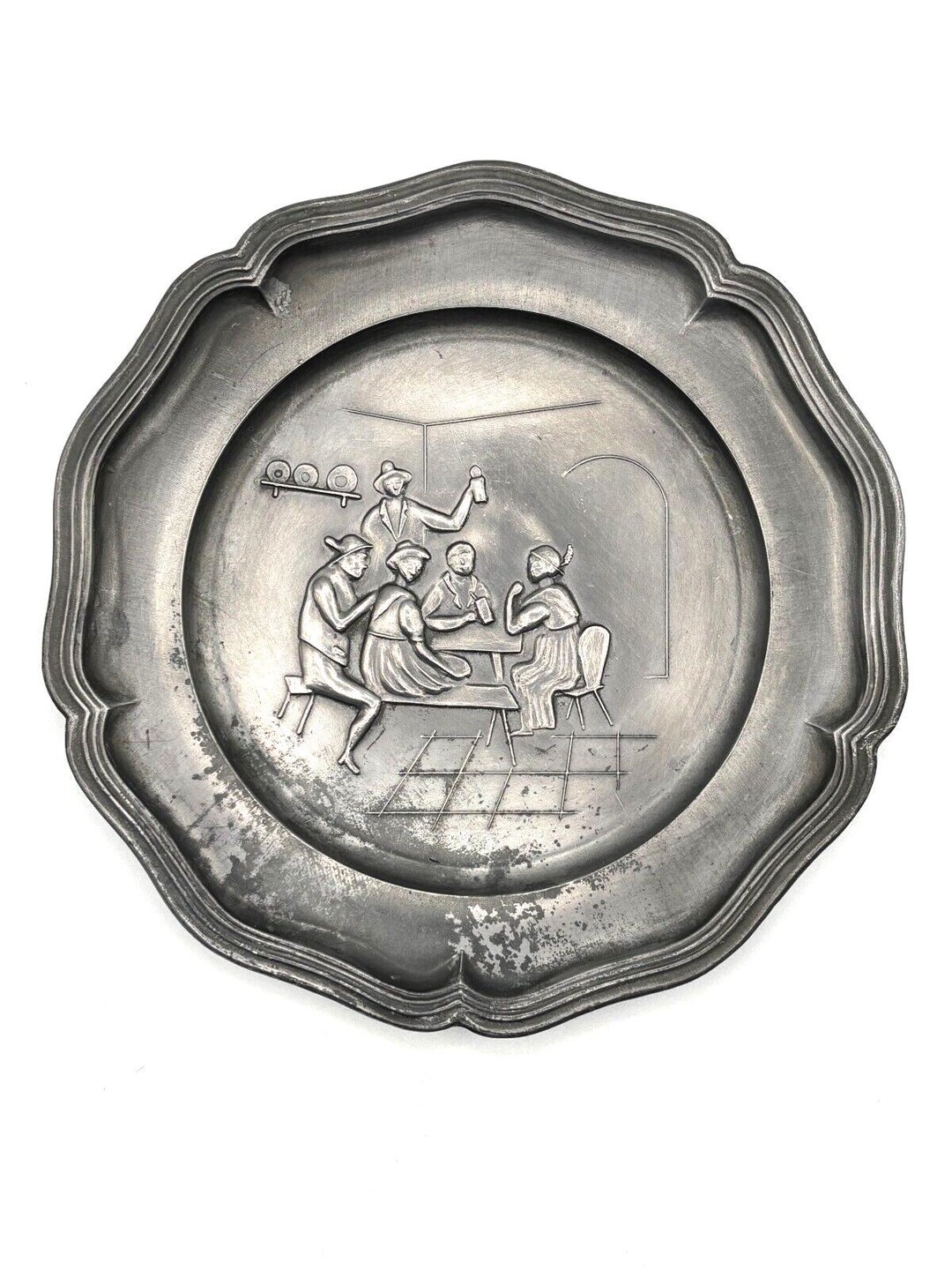 German Frieling Zinn Pewter Plate Tray Bar Tavern Scene Germany Vintage ...