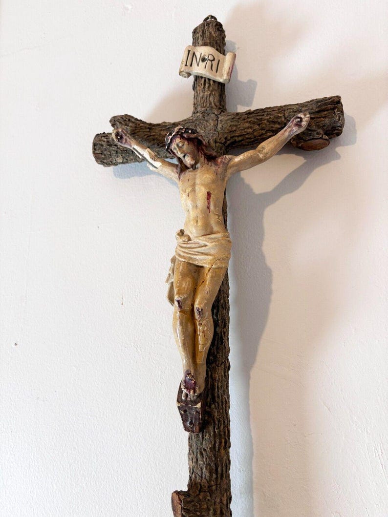 Rustic Antique Polychrome Crucifix Wood Bark Folk Art 20x9 - Etsy