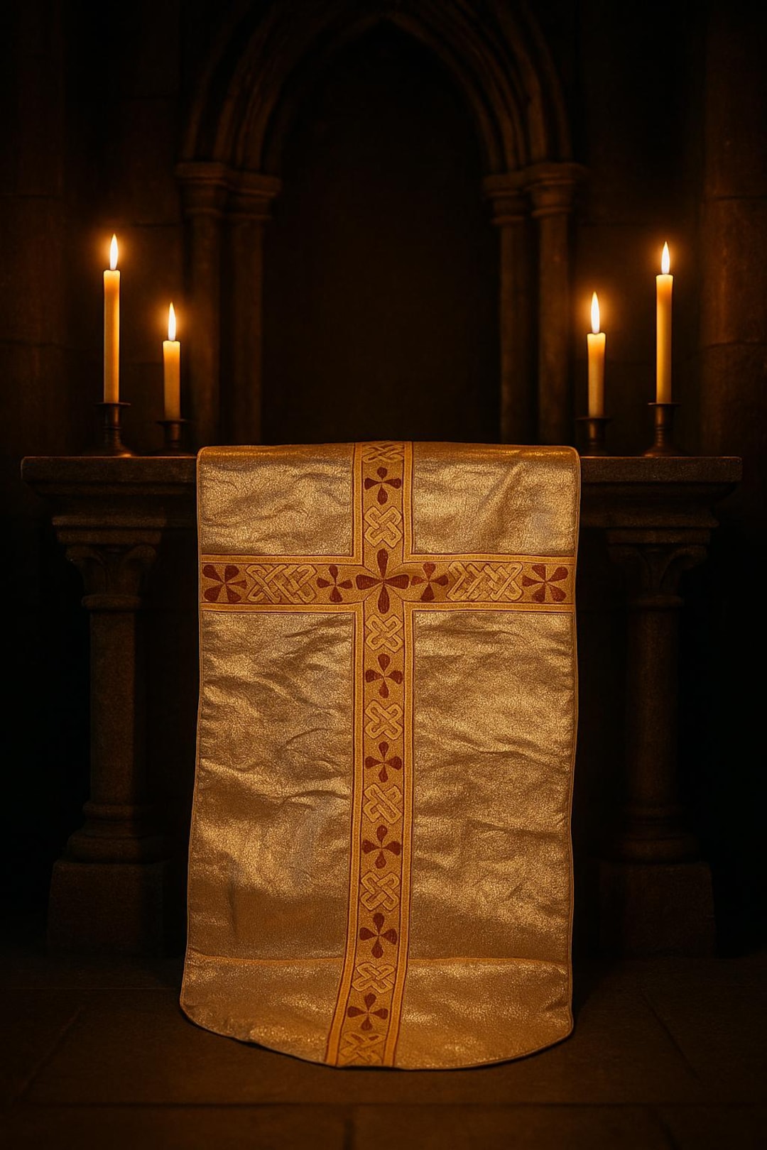 Vintage Liturgical Altar Frontal With Embroidered Cross, Metallic ...