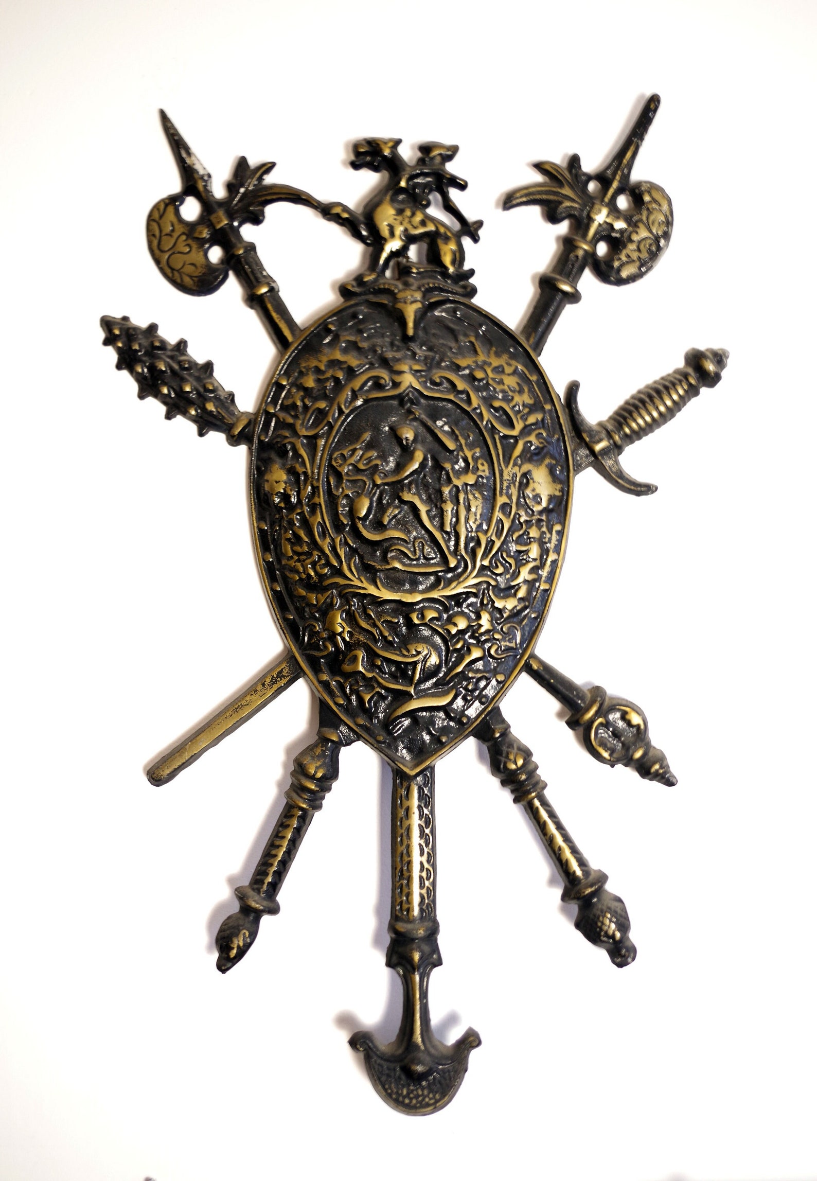 1960's Medieval Coat of Arms Shield Crest With Cross Swords Metal Wall ...